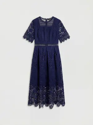 Coast Plus Embroidered Lace Midi Dress - Navy