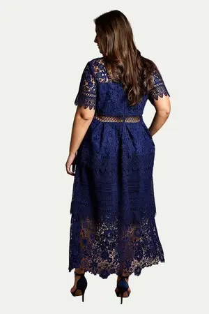 Coast Plus Embroidered Lace Midi Dress - Navy