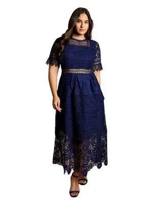 Coast Plus Embroidered Lace Midi Dress - Navy