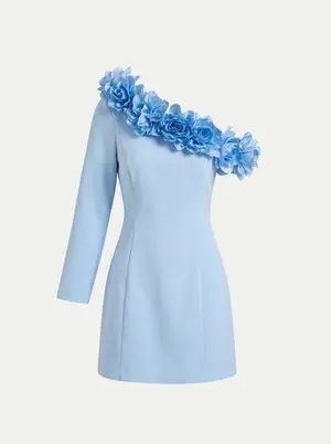 Coast 3d Floral One-shoulder Mini Dress - Blue