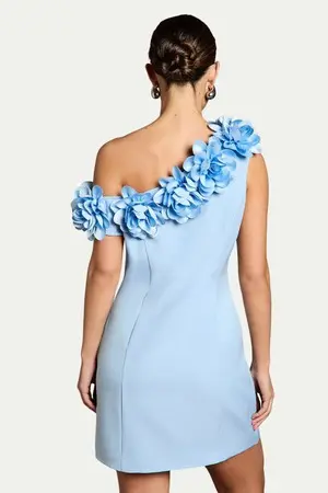 Coast 3d Floral One-shoulder Mini Dress - Blue
