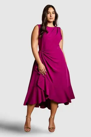 Coast Plus Crepe Ruffle Midi Dress - Berry
