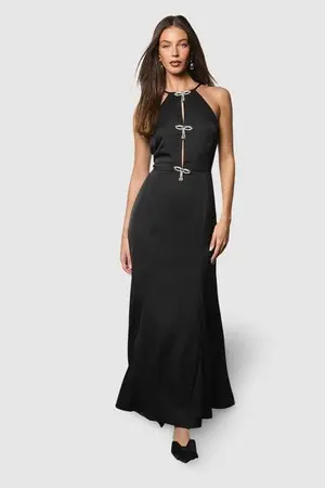 Coast Diamante Bow Halter Maxi Dress - Black
