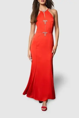 Coast Diamante Bow Halter Maxi Dress - Red