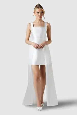 Coast Twill Mini Wedding Dress With Organza Overlay