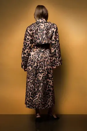 Coast Muse Print Satin Trench Coat
