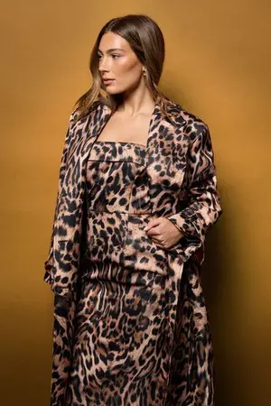 Coast Muse Print Satin Trench Coat