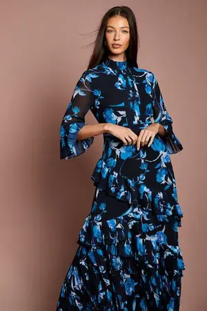 Coast Pleated Frill Chiffon Maxi Dress
