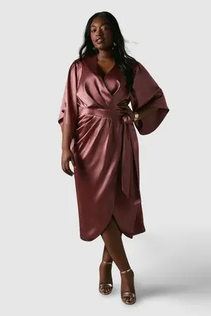 Coast Plus Satin Wrap Midi Dress - Rose