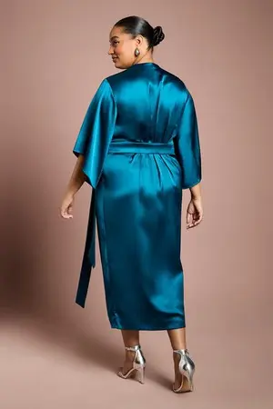 Coast Satin Wrap Midi Dress - Teal