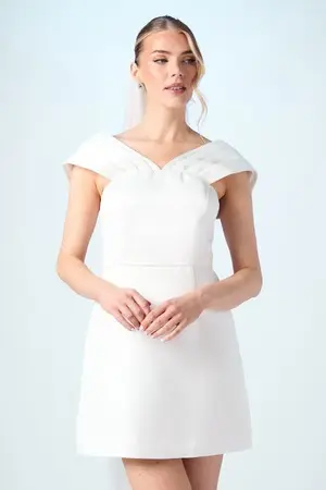 Coast Bardot Satin Bridal Mini Dress - Ivory
