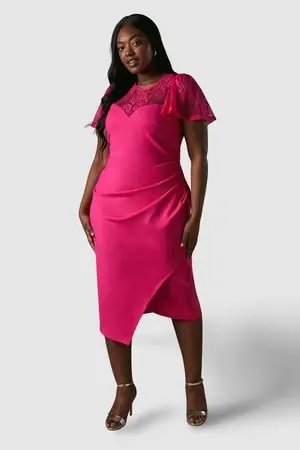 Coast Plus Lace Panel Midi Dress - Pink