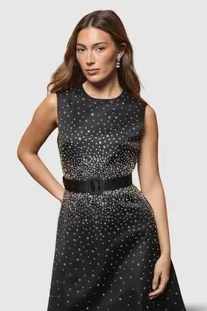 Coast Hotfix Diamante Midi Dress - Black