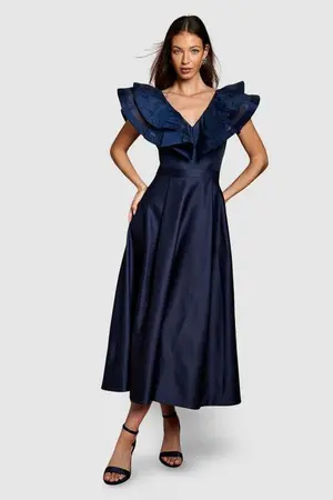 Coast Frill Shoulder Midi Dress - Navy