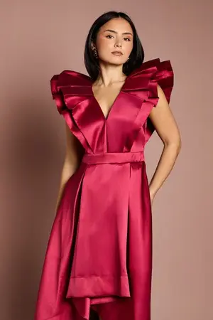 Coast Petite Frill Sleeve V-neck Midi Dress - Red