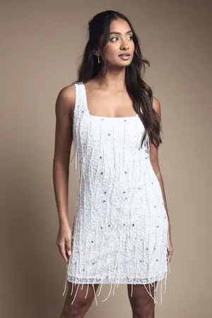 Coast Sequin Fringe Bridal Mini Dress