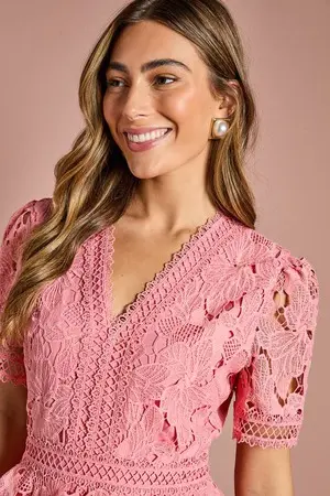 Coast V Neck Tiered Lace Midi Dress