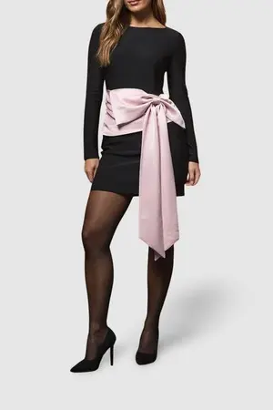 Coast Satin Bow Long Sleeve Mini Dress