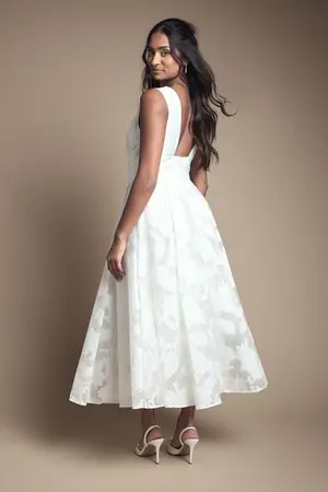 Coast Plunge V-neck Jacquard Midi Dress - Ivory