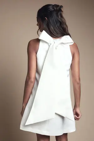 Coast Structured Satin Bridal Mini Dress With Oversized Bow Detail