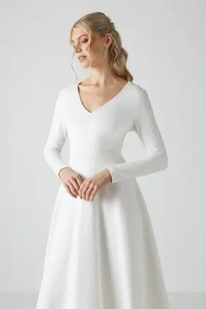 Coast V-neck Long Sleeve Full Skirt Midi Dress