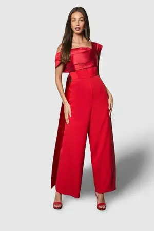 Coast Bardot Contrast Twill Jumpsuit - Red