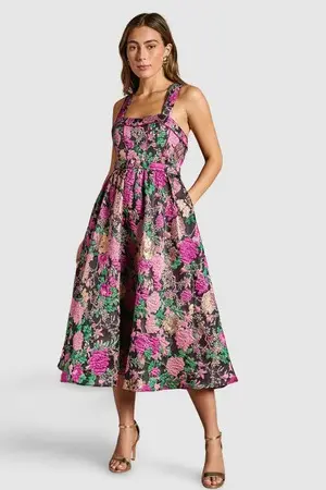 Coast Corset Jacquard Midi Dress - Pink