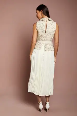 Coast Sleeveless Tweed Belted Midi Dress