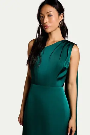 Coast One Shoulder Maxi Dress With Cape Effect - Emerald