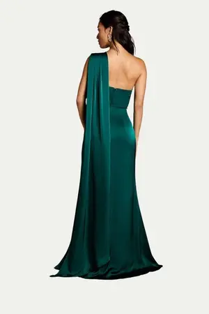 Coast One Shoulder Maxi Dress With Cape Effect - Emerald