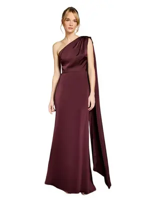 Coast One Shoulder Maxi Dress With Cape Effect - Espresso