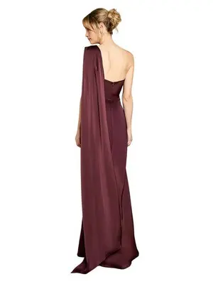 Coast One Shoulder Maxi Dress With Cape Effect - Espresso