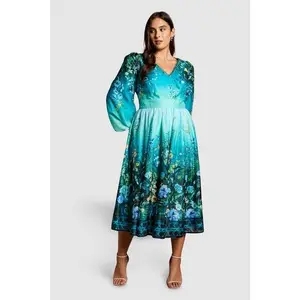 Coast Plus Placement Print Organza Midi Dress - Teal