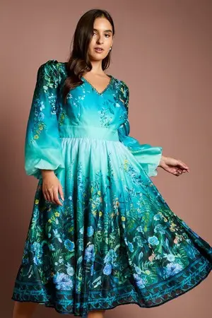 Coast Plus Placement Print Organza Midi Dress