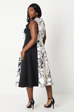 Coast Color Block Floral Scuba Midi Dress