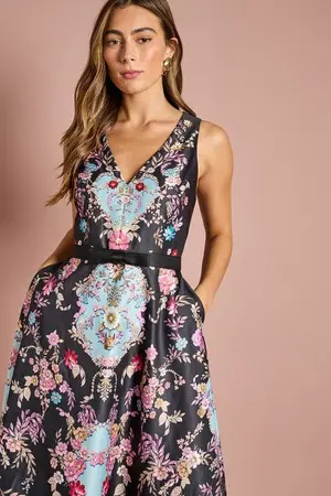 Coast Placement Print V Neck Midi Dress