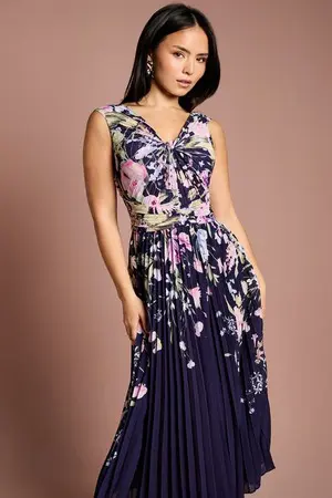 Coast Petite Twist Front Floral Pleated Midi Dress