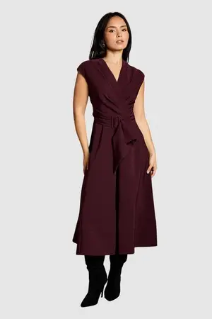 Coast Petite Belted Crepe Dress - Chocolate