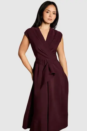 Coast Petite Belted Crepe Dress - Chocolate