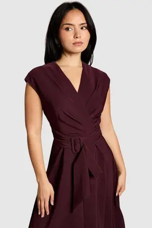 Coast Petite Belted Crepe Dress - Chocolate