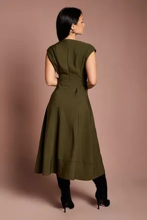 Coast Petite Belted Crepe Dress - Olive