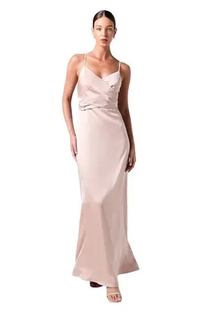 Coast Wrap Waist Satin Cami Bridesmaids Dress - Mocha