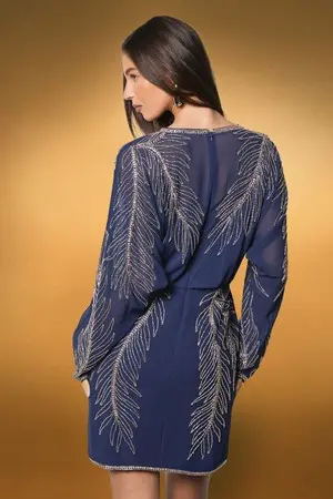 Coast Feather Embellished Mini Dress