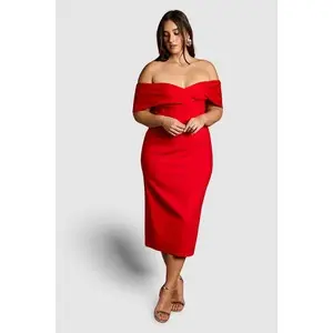 Coast Plus Bardot Ponte Midi Dress - Red