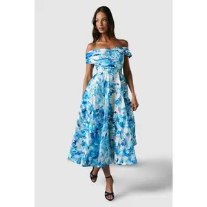 Coast Off-shoulder Floral Pleated Midi Dress