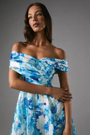 Coast Off-shoulder Floral Pleated Midi Dress
