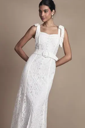 Coast Lace Bow Shoulder Maxi Wedding Dress - Ivory
