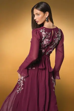 Coast Wrap Waist Embroidered Midi Dress