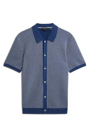 Ted Baker London Noliva Short Sleeve Cotton Button-up Shirt - Mid-navy