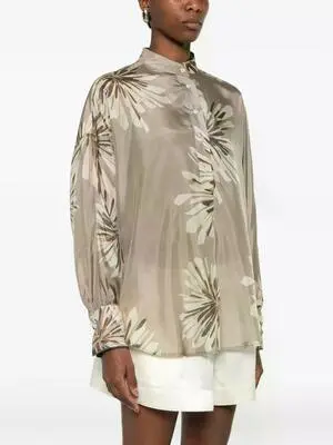 Brunello Cucinelli Floral-print Blouse - Neutrals